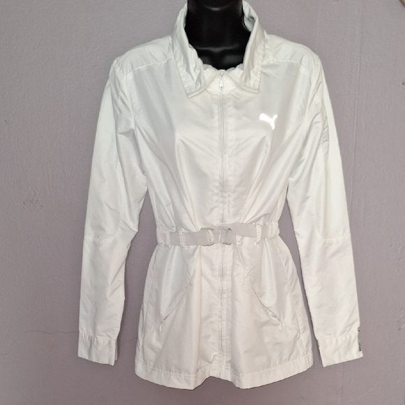 Puma | Jackets & Coats | Puma White Utility Jacket With Belted Waist ...
